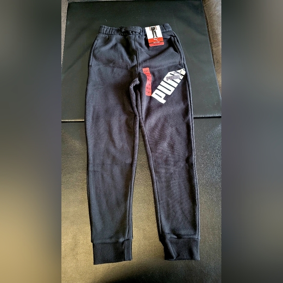 Puma | Bottoms | Puma Black Joggers With Red And White Logo | Poshmark